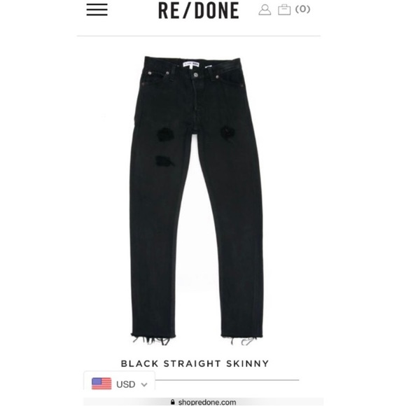 Re/Done | Jeans | Redone Levis Straight Skinny Ripped Black Jeans ...